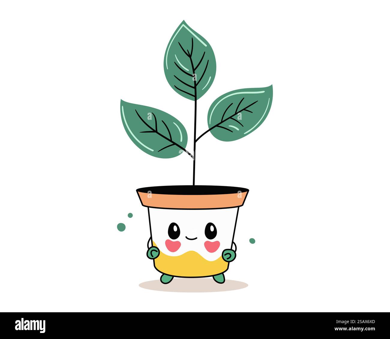 Cute lovely houseplant vector art. Kawaii faces on flower pot with ...