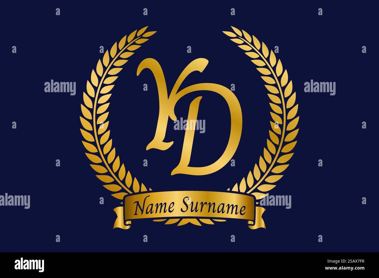 Initial letter Y and D, YD monogram logo design with laurel wreath. Luxury golden emblem with ...