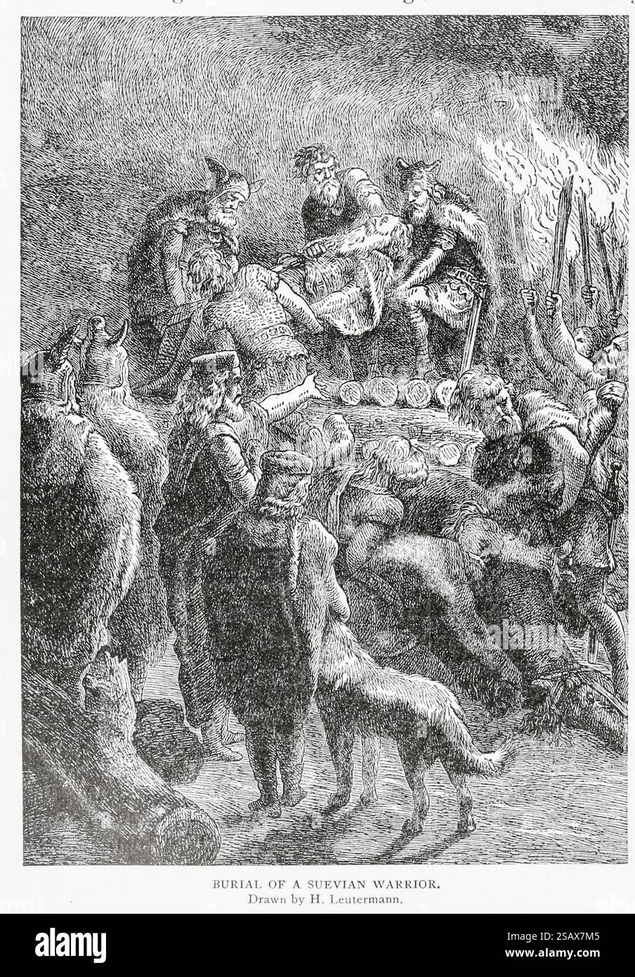 BURIAL OF A SUEVIAN WARRIOR. Drawn by H. Leutermann. The Teutonic ...