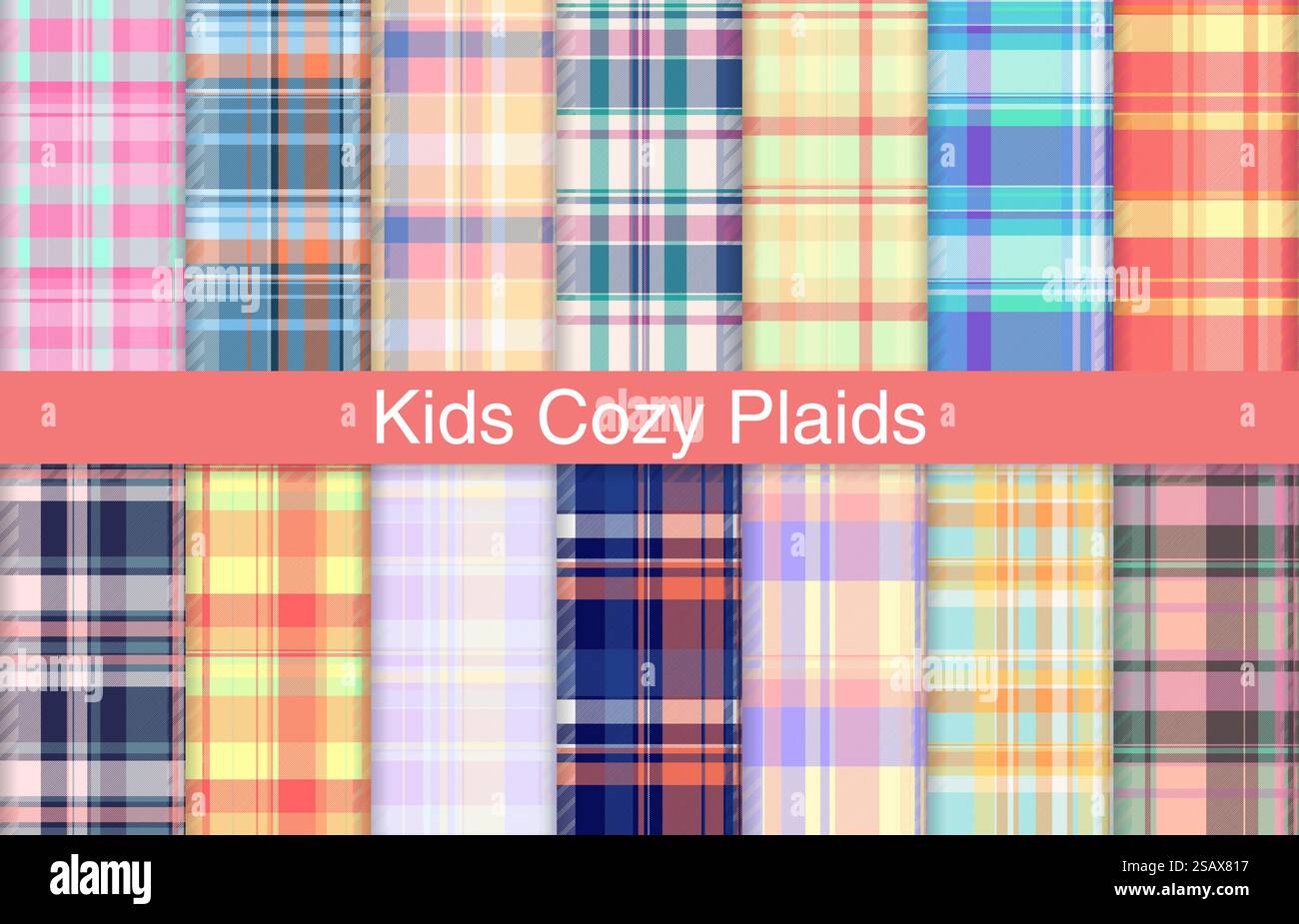 Kids plaid collection, textile design, checkered fabric pattern for ...