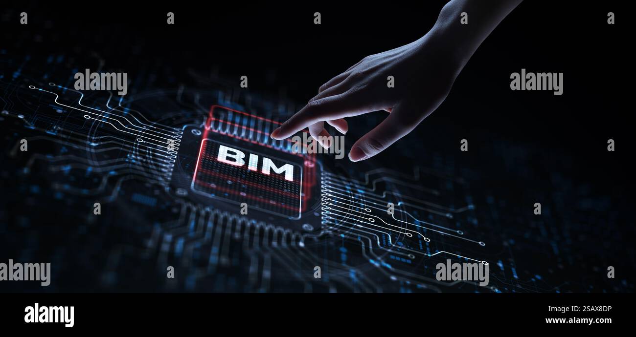 BIM Building Information Modeling Illustrated on a Processor Touched by ...