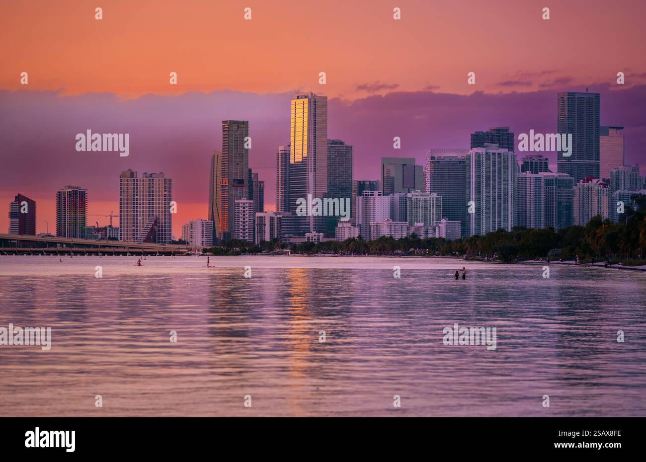 miami skyline at sunset beautiful colors Stock Photo - Alamy
