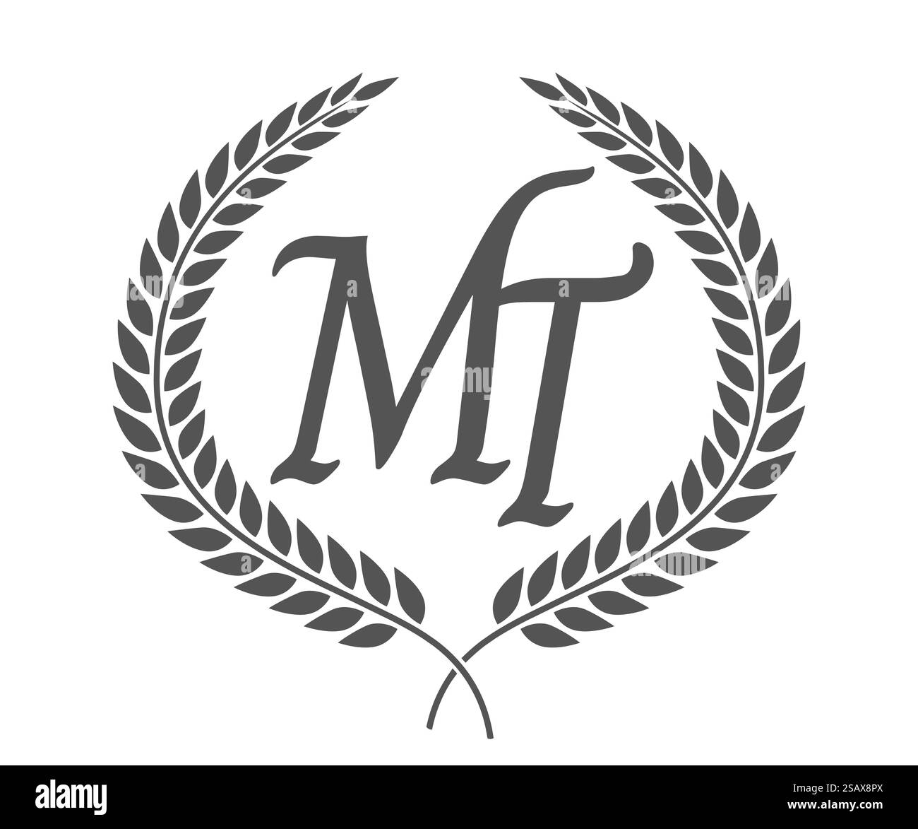 Initial letter M and T, MT monogram logo design with laurel wreath. Luxury emblem with ...