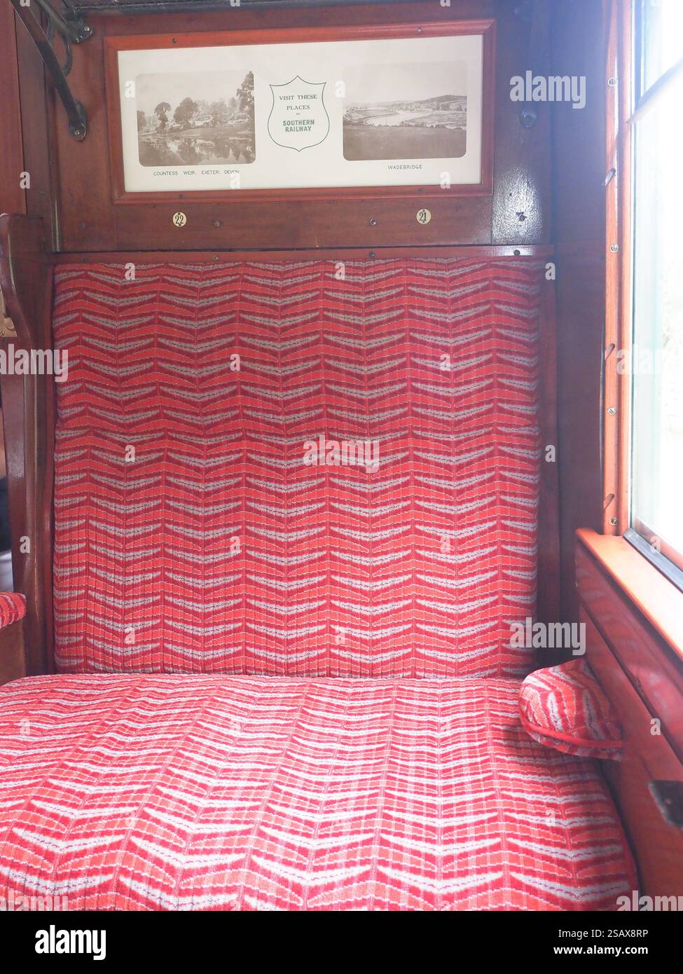 Interior details of an old-fashioned 1920s railway carriage from the UK ...