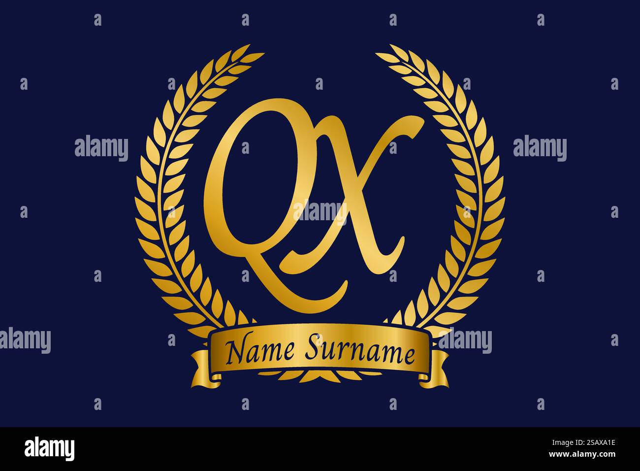 Initial letter Q and X, QX monogram logo design with laurel wreath ...