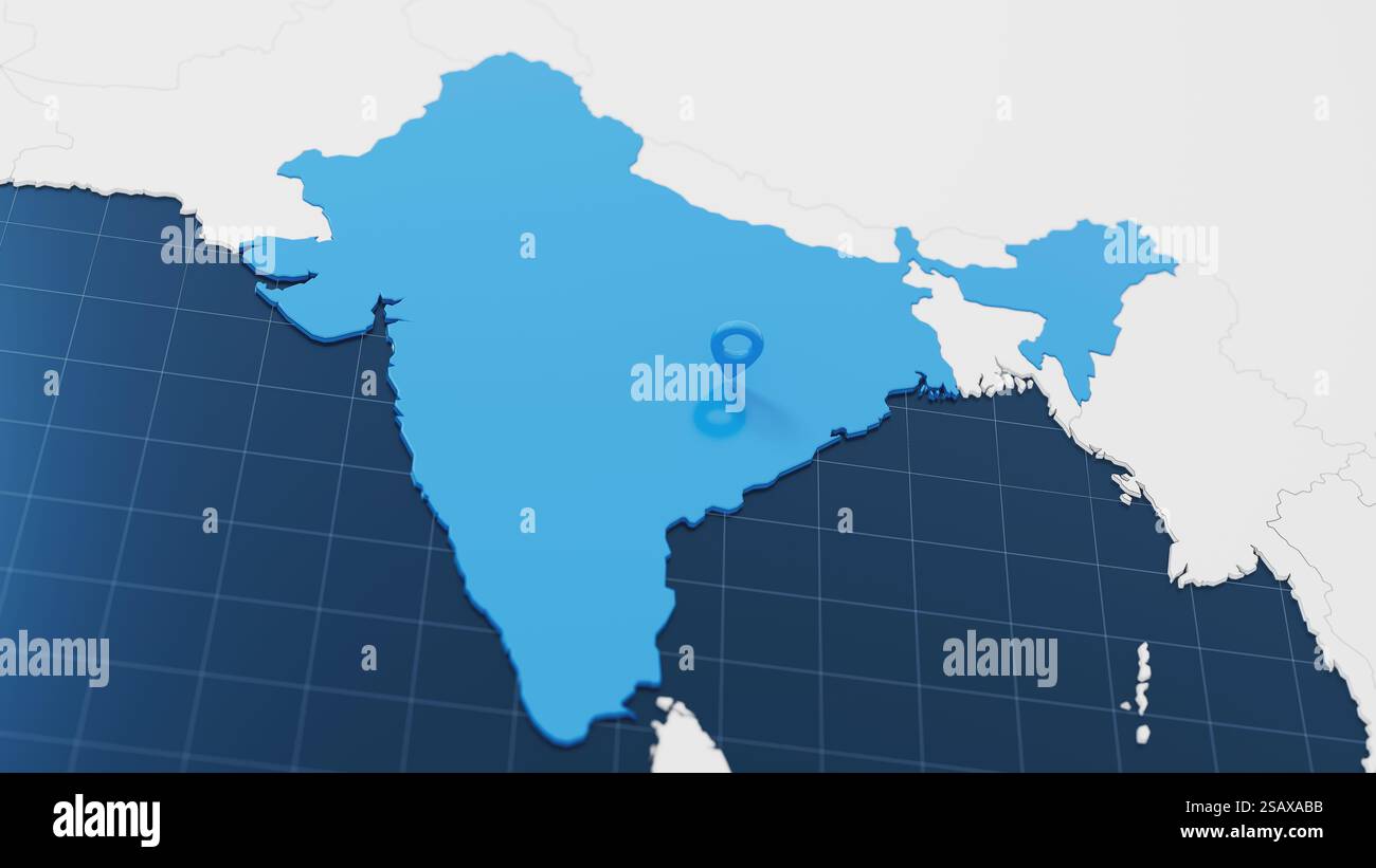 Blue India 3d map with pointer pin surrounded with other countries in ...