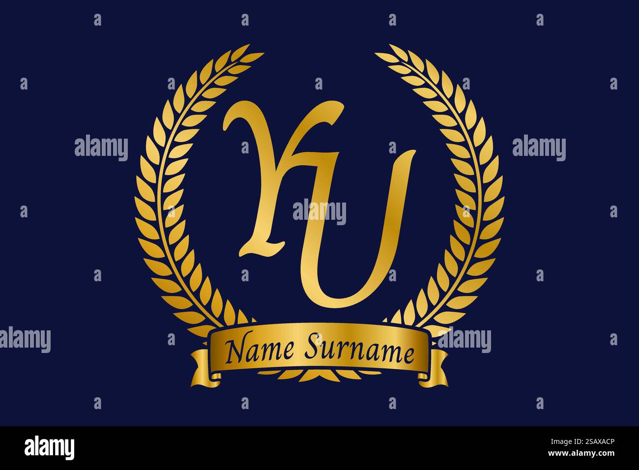 Initial letter Y and U, YU monogram logo design with laurel wreath ...