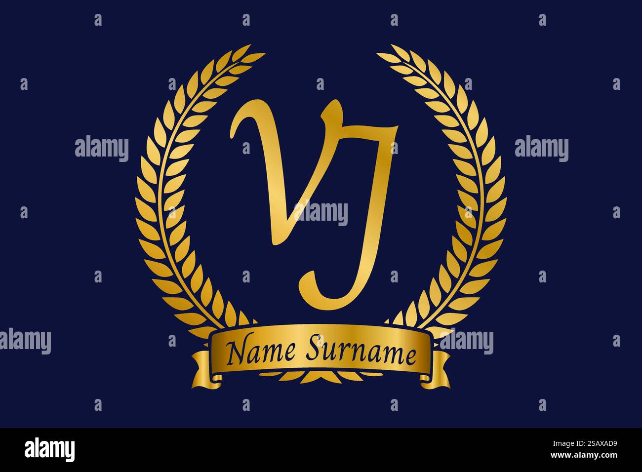 Initial letter V and J, VJ monogram logo design with laurel wreath ...