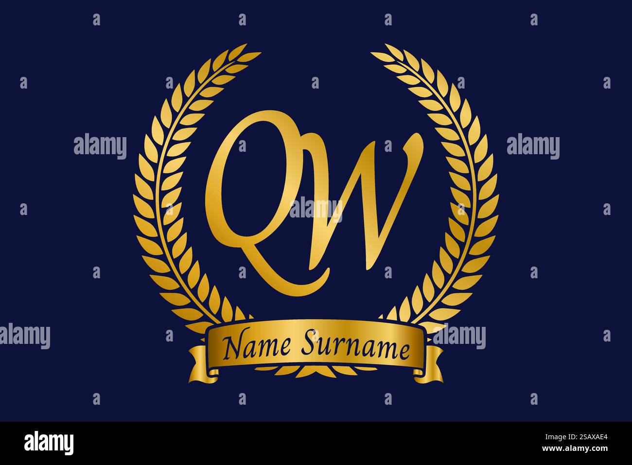 Initial letter Q and W, QW monogram logo design with laurel wreath ...