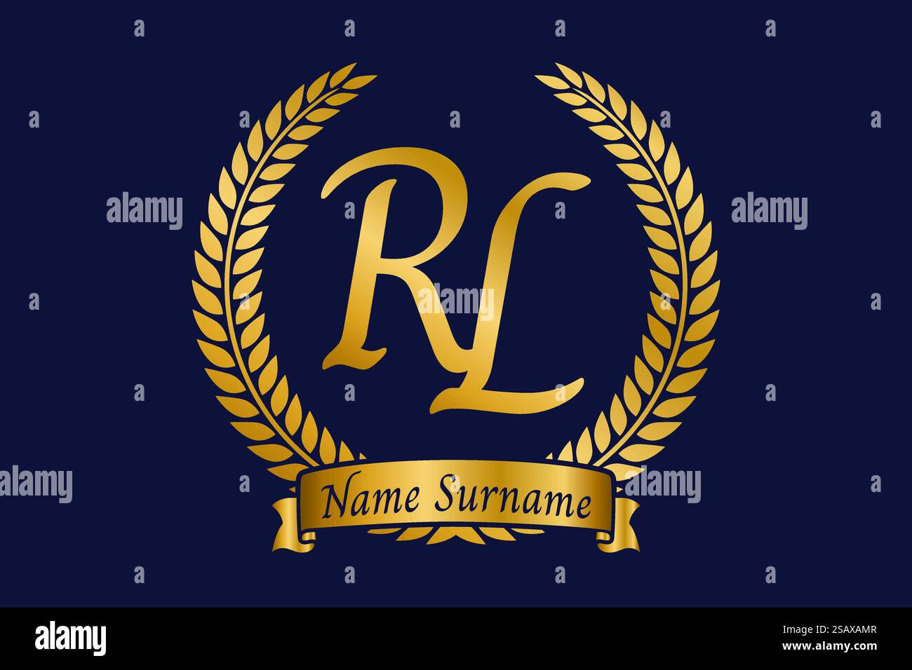 Initial letter R and L, RL monogram logo design with laurel wreath ...