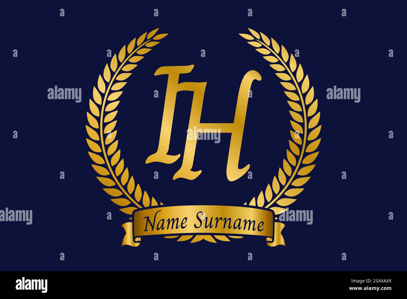 Initial letter I and H, IH monogram logo design with laurel wreath ...