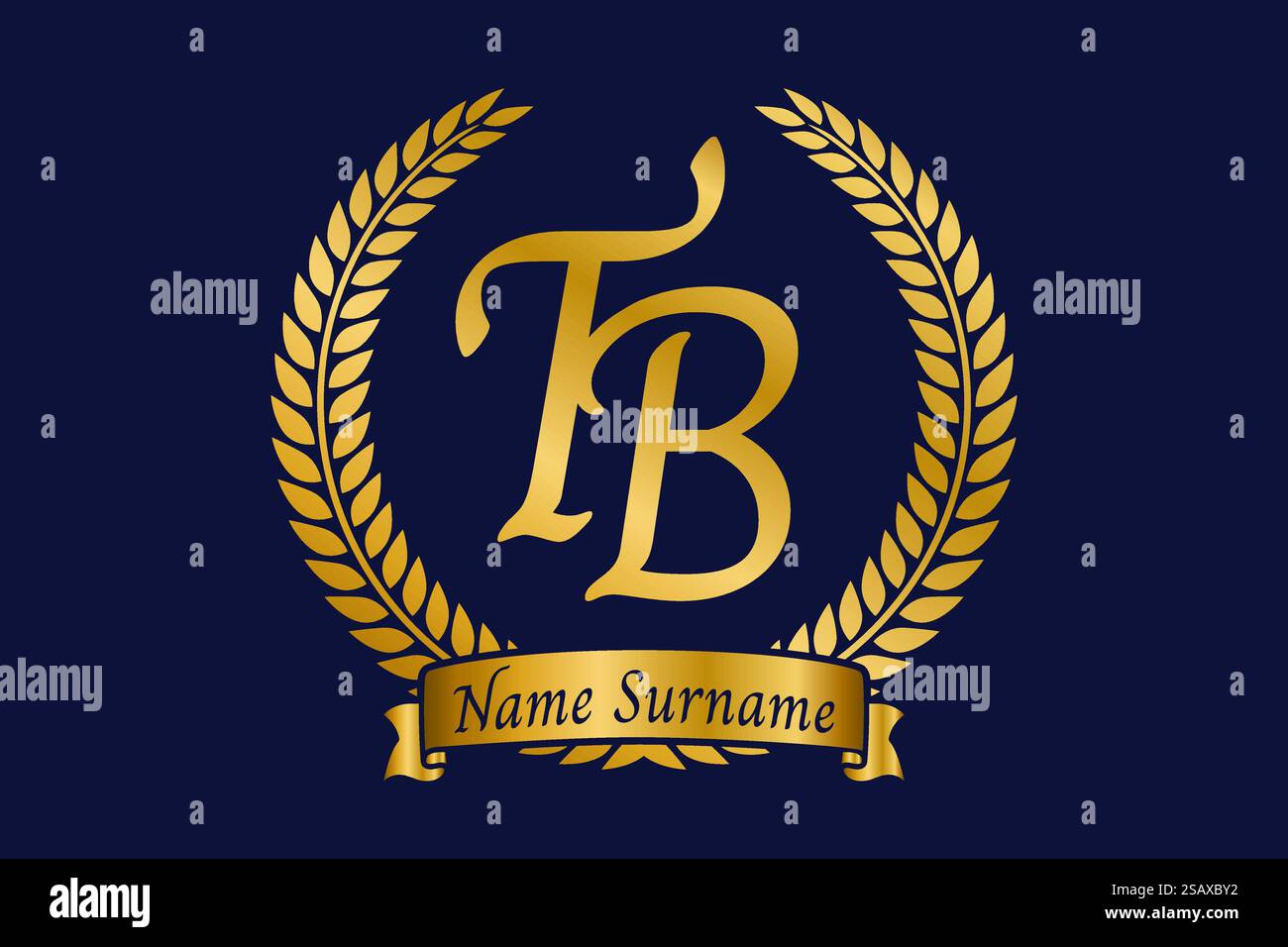 Initial letter T and B, TB monogram logo design with laurel wreath ...