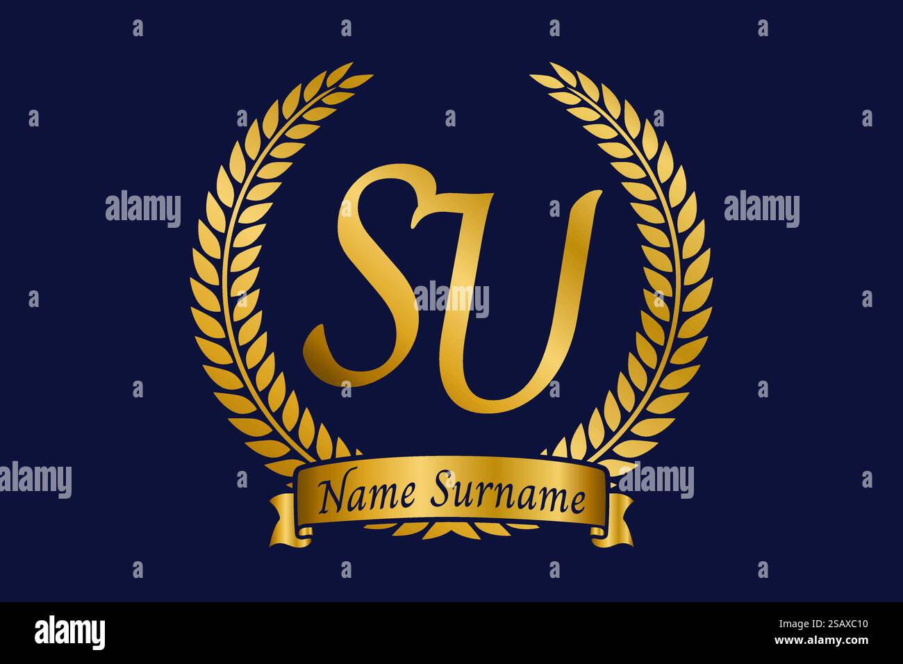 Initial letter S and U, SU monogram logo design with laurel wreath ...