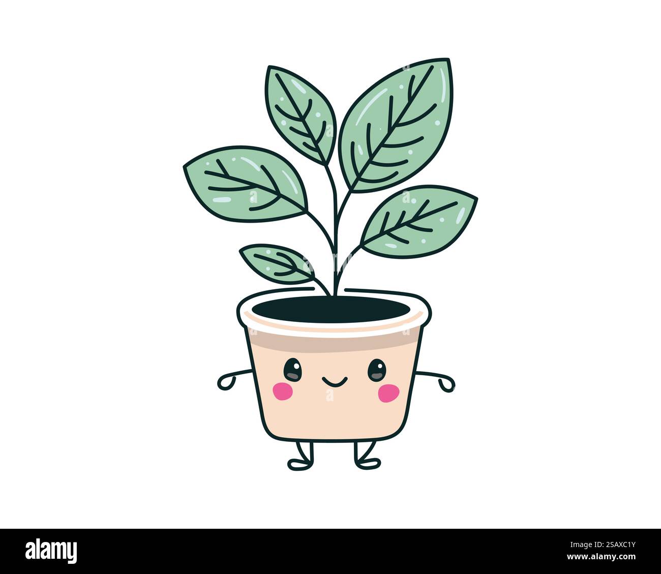 Cute lovely houseplant vector art. Kawaii faces on flower pot with ...