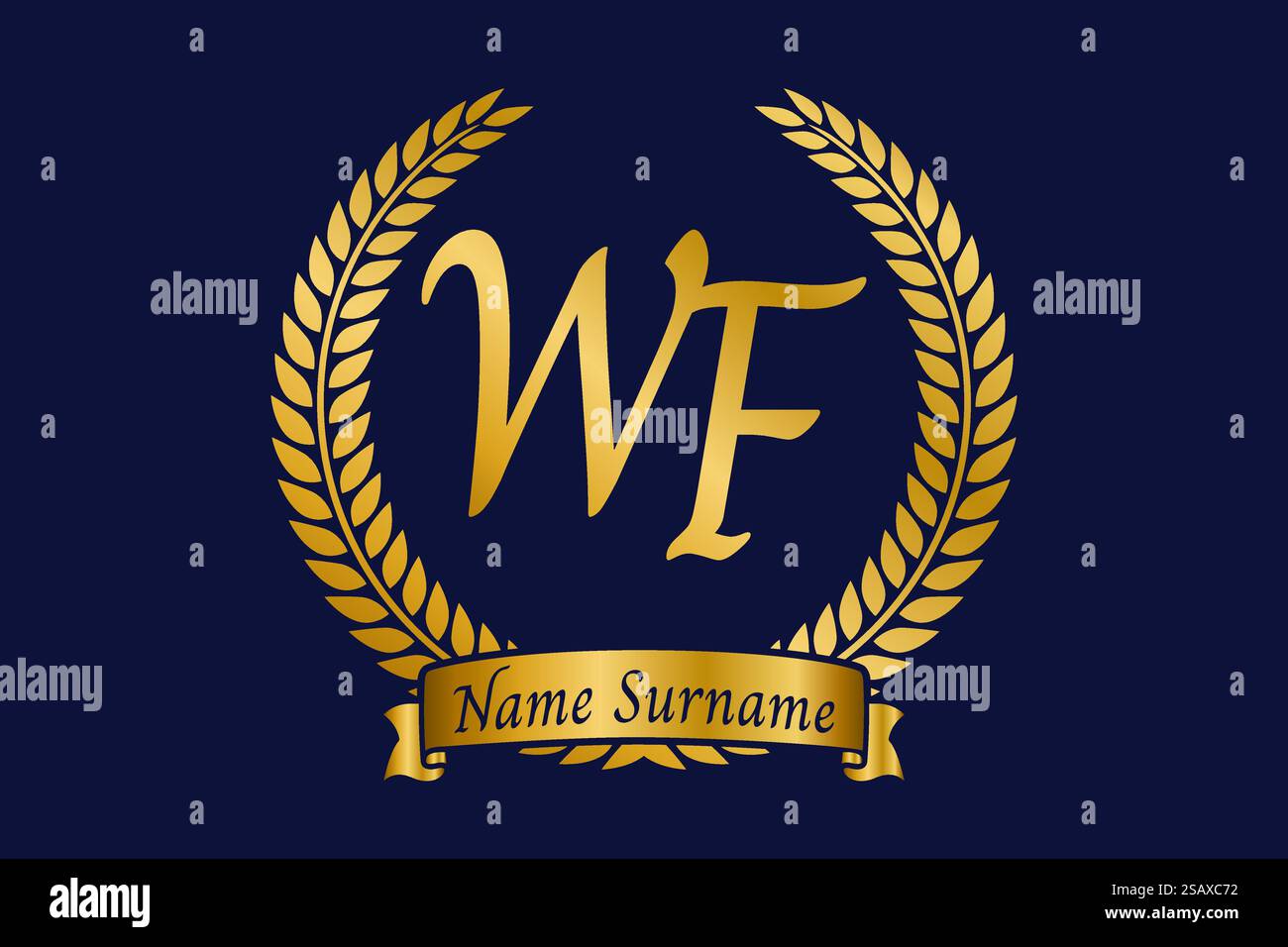 Initial letter W and F, WF monogram logo design with laurel wreath ...