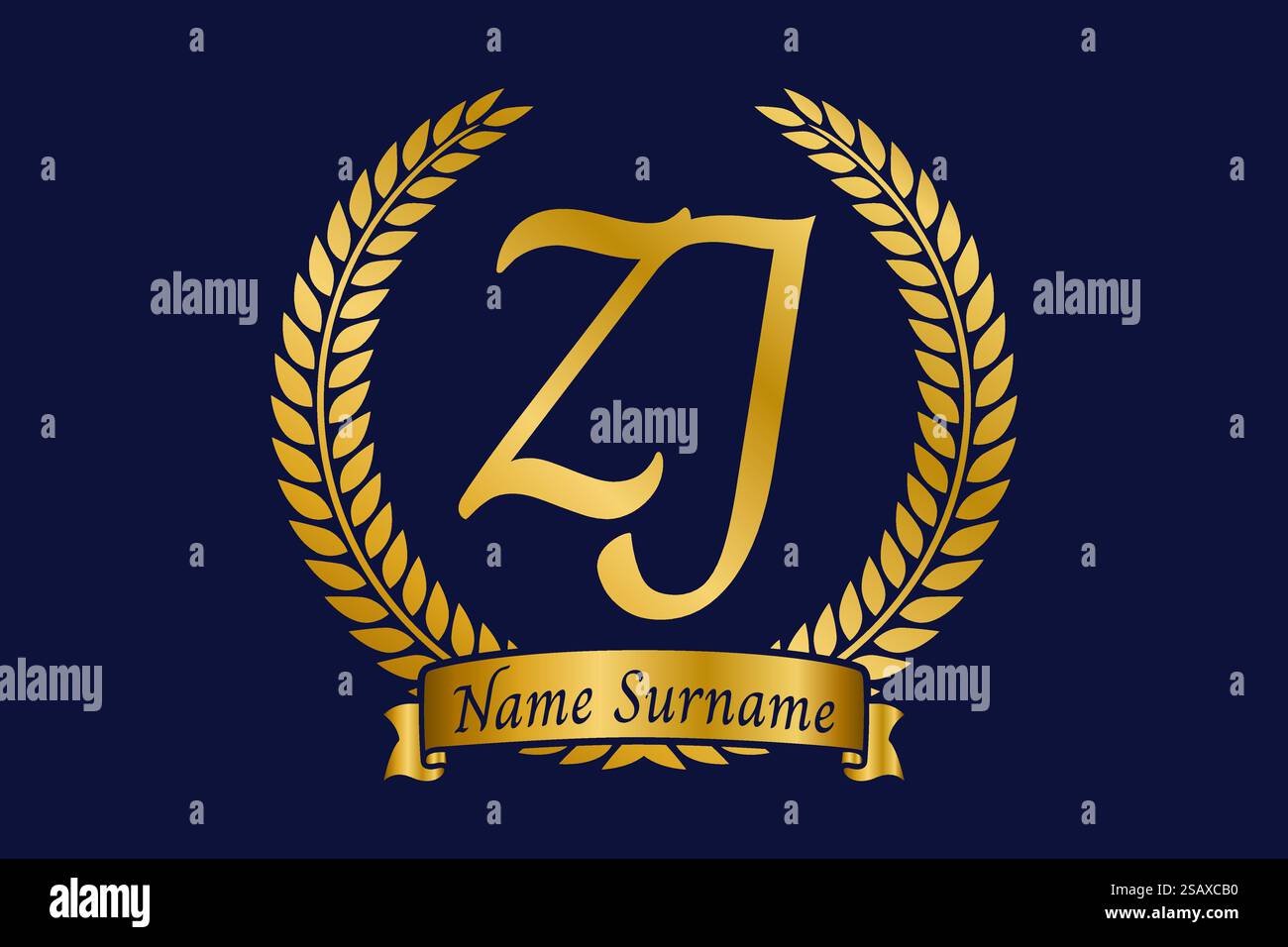 Initial letter Z and J, ZJ monogram logo design with laurel wreath ...