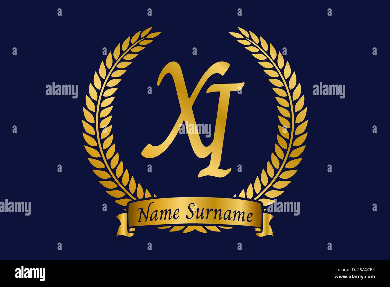 Initial letter X and I, XI monogram logo design with laurel wreath. Luxury golden emblem with ...