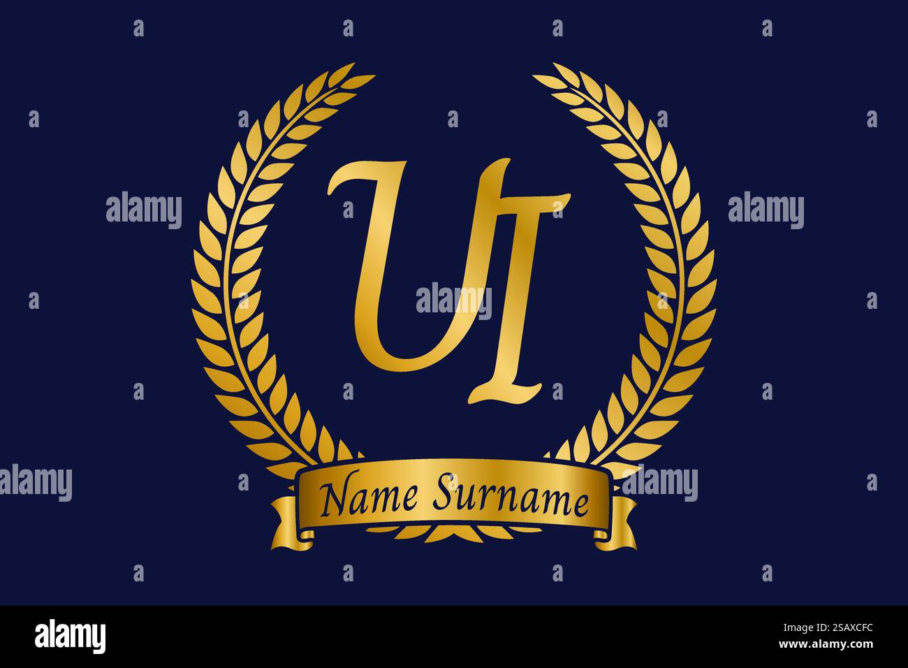 Initial letter U and I, UI monogram logo design with laurel wreath ...