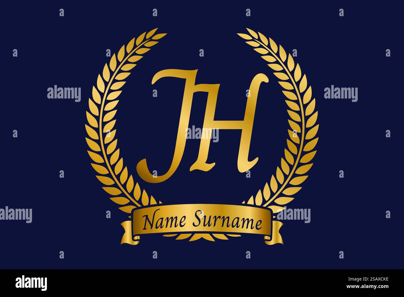 Initial letter J and H, JH monogram logo design with laurel wreath ...
