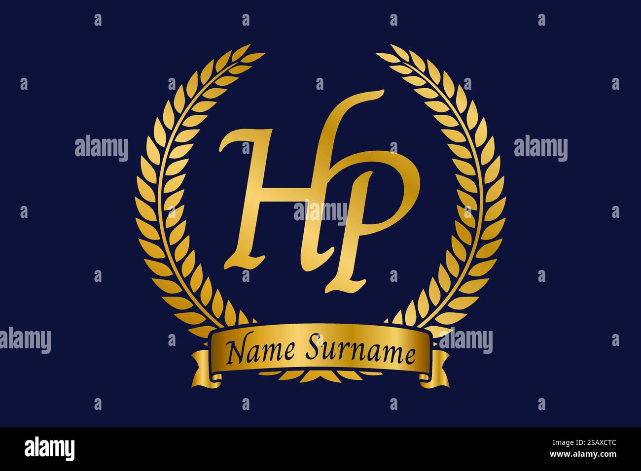 Initial letter H and P, HP monogram logo design with laurel wreath ...