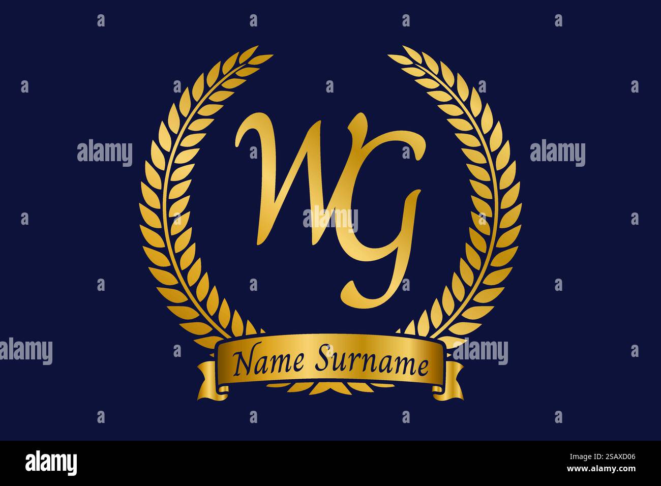 Initial letter W and G, WG monogram logo design with laurel wreath ...