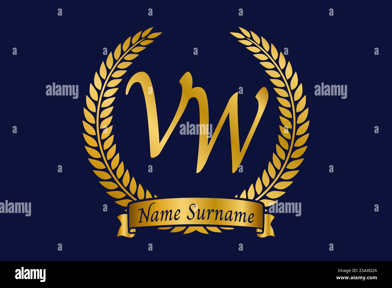 Initial letter V and W, VW monogram logo design with laurel wreath ...