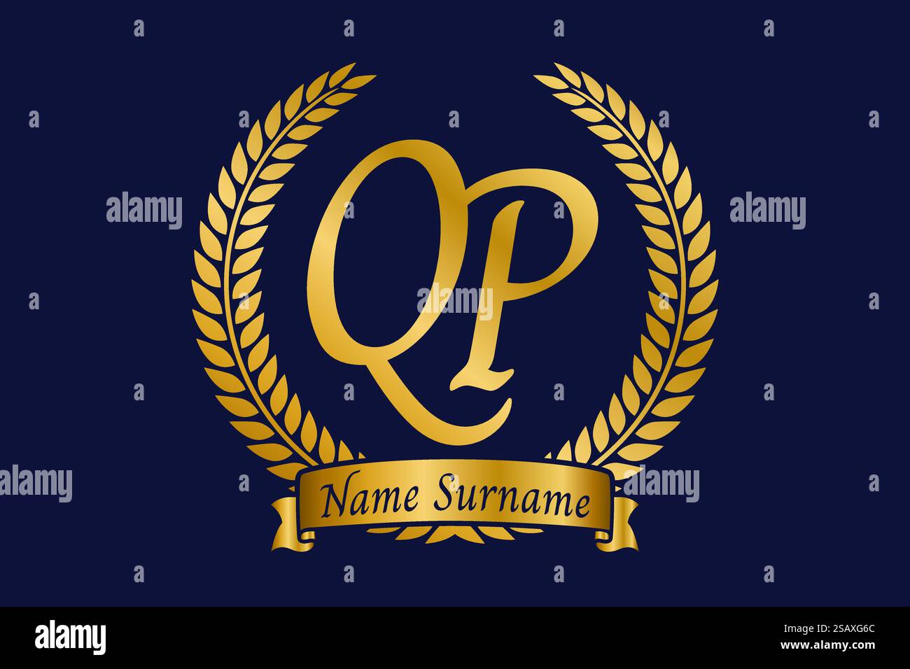 Initial letter Q and P, QP monogram logo design with laurel wreath ...