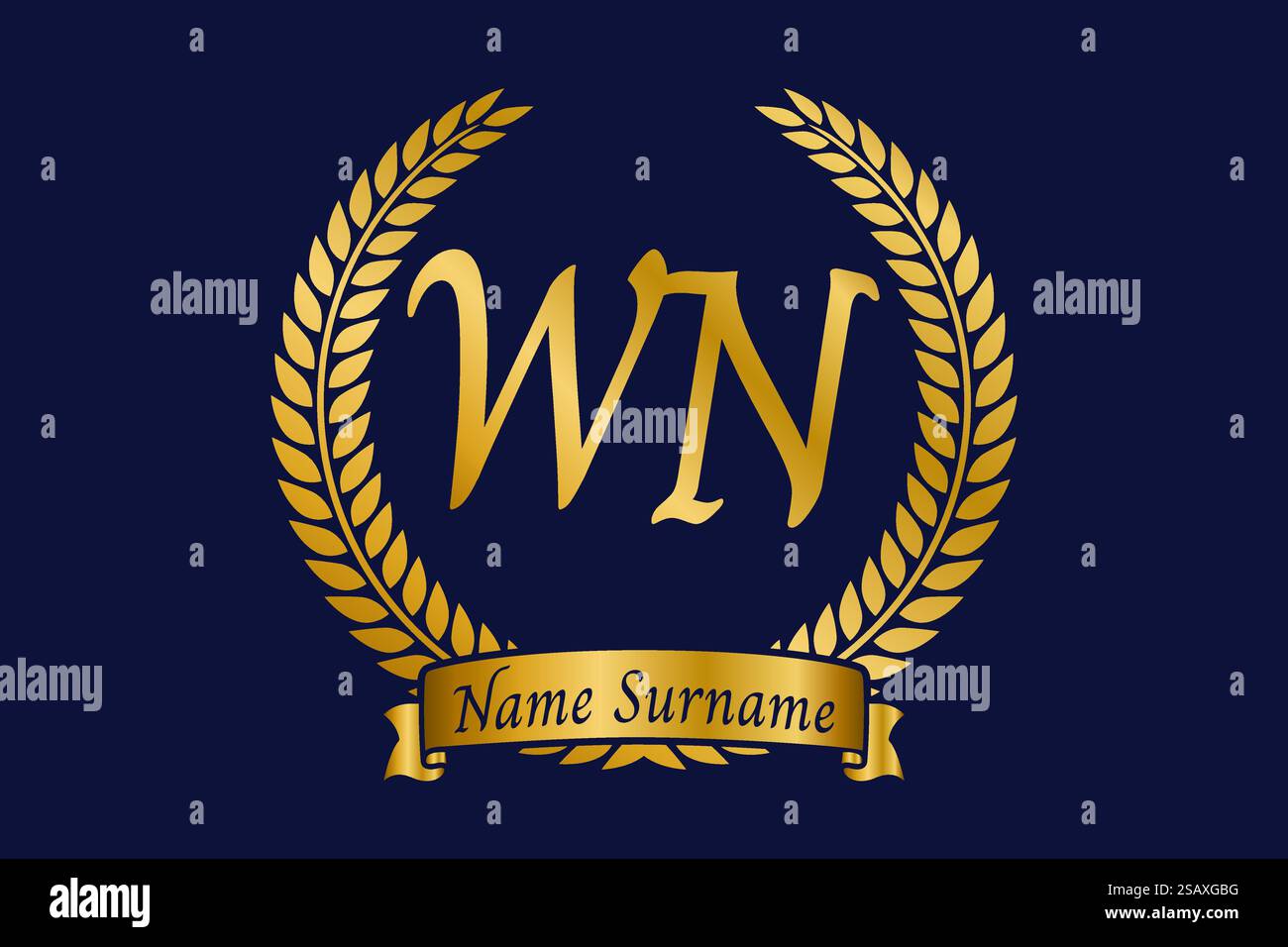 Initial letter W and N, WN monogram logo design with laurel wreath ...