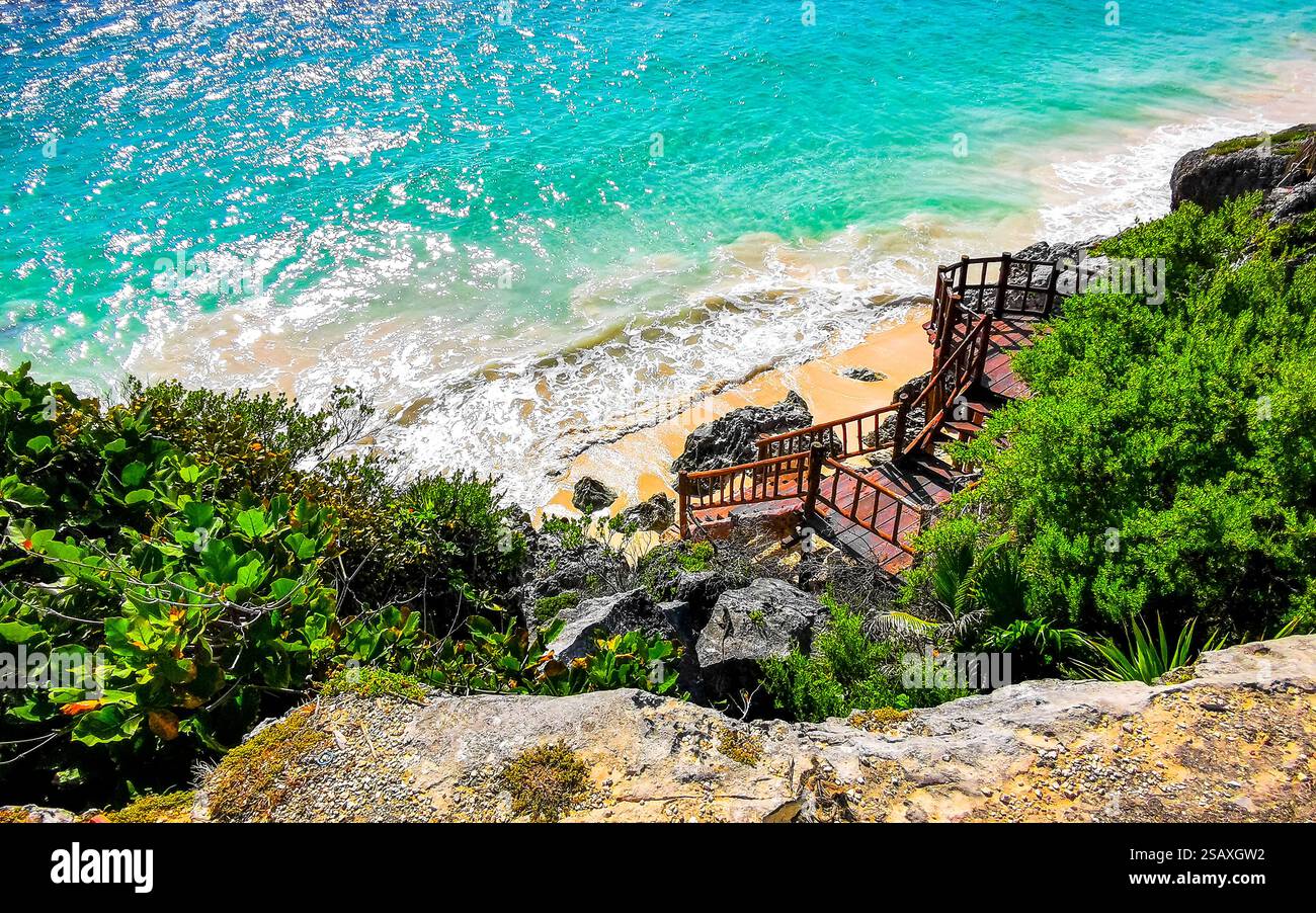 Natural seascape coast and beach panorama view at the ancient Tulum ...