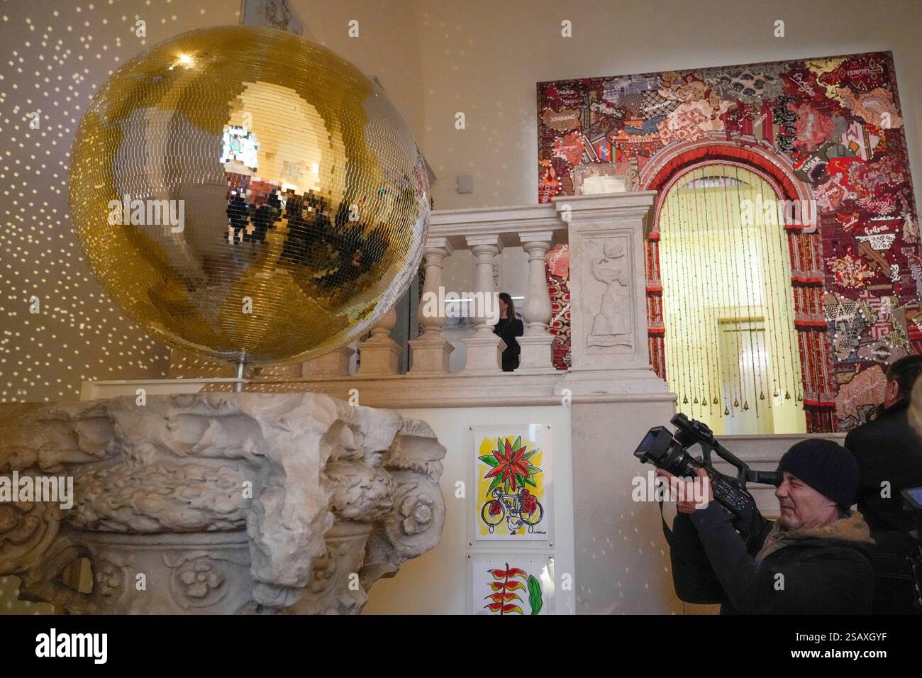 Art installations are displayed during the preview of the exhibition ...