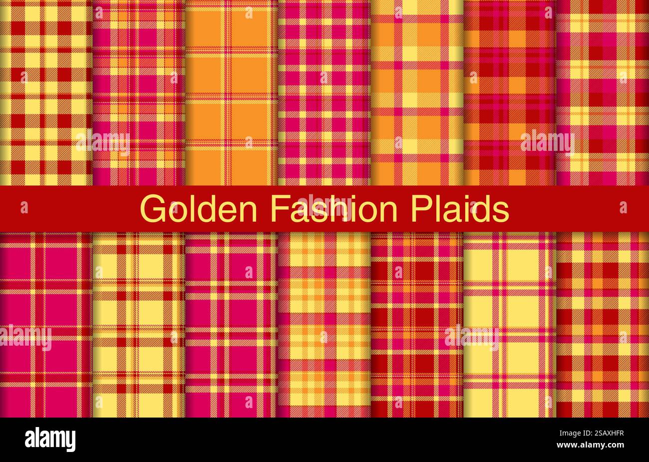 Golden plaid collection, textile design, checkered fabric pattern for ...