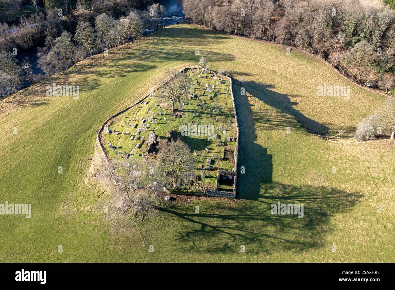 Aerial drone view of Old Kilmadock (St.Aedh’s) Church and Burial Ground ...