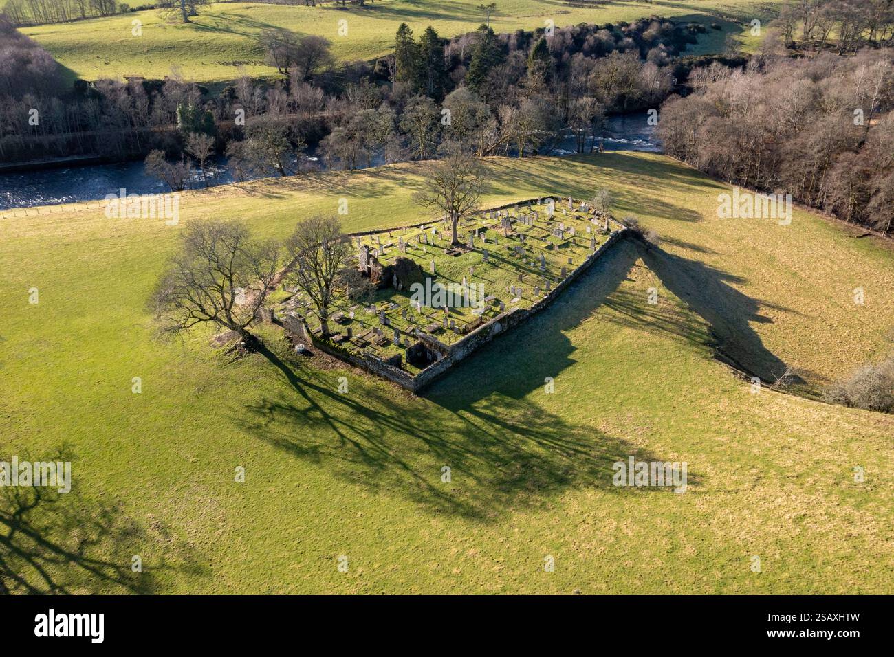 Aerial drone view of Old Kilmadock (St.Aedh’s) Church and Burial Ground ...