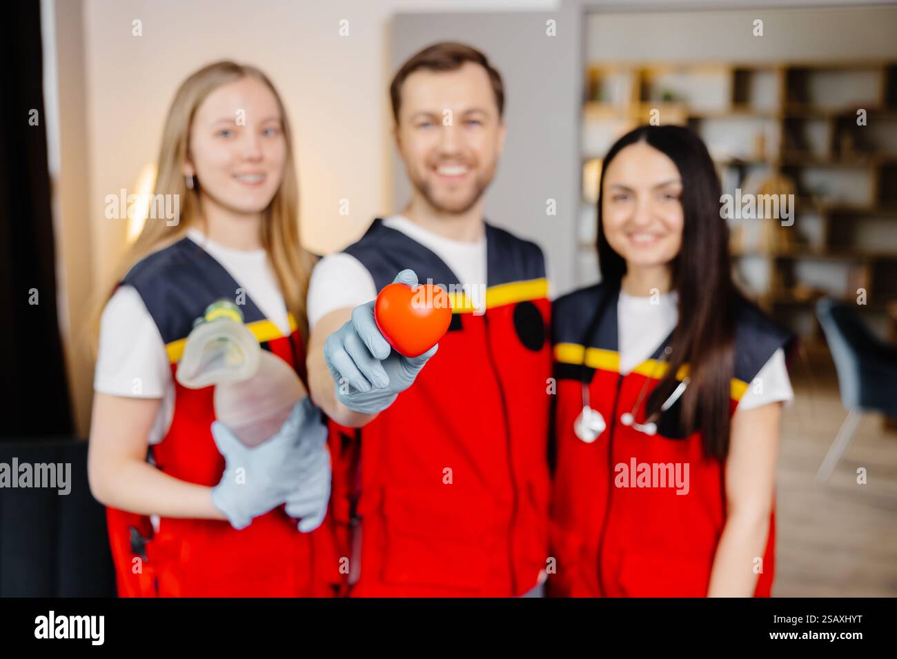 A group of young medical people in uniform stand in the middle of the ...