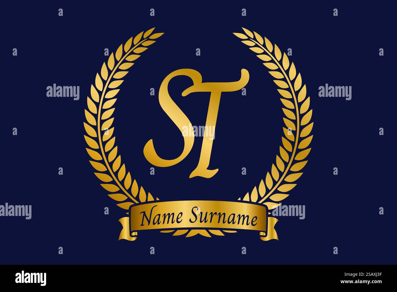 Initial letter S and T, ST monogram logo design with laurel wreath ...