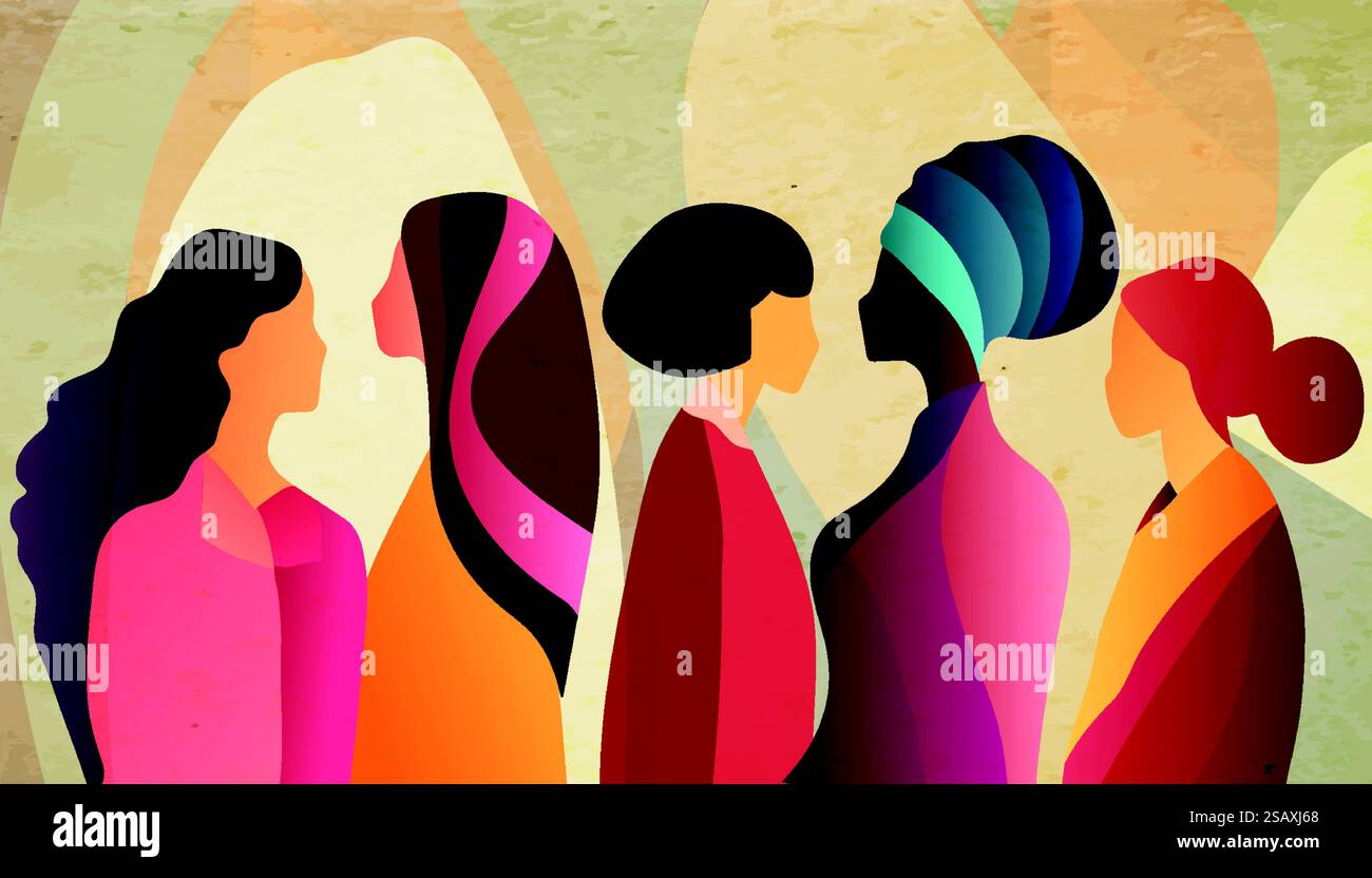 Group silhouette of multicultural women. Empowerment -equality ...
