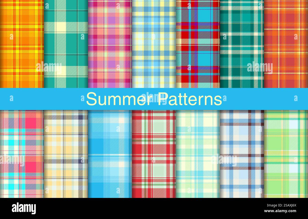 Summer plaid collection, textile design, checkered fabric pattern for ...