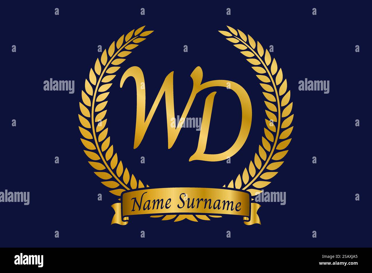 Initial letter W and D, WD monogram logo design with laurel wreath ...