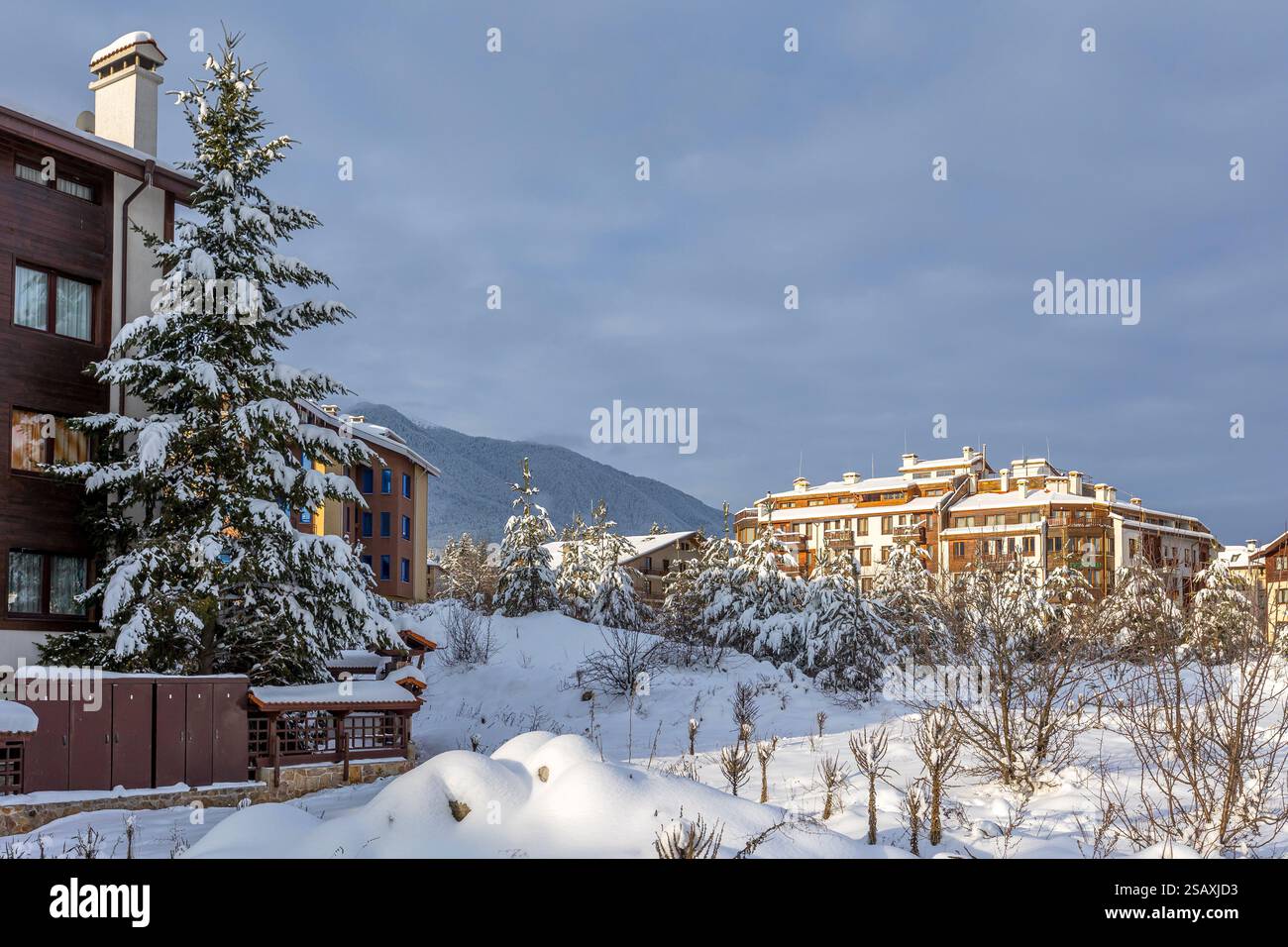 Bansko, Bulgaria - January 17, 2025: Winter street view, houses and ...