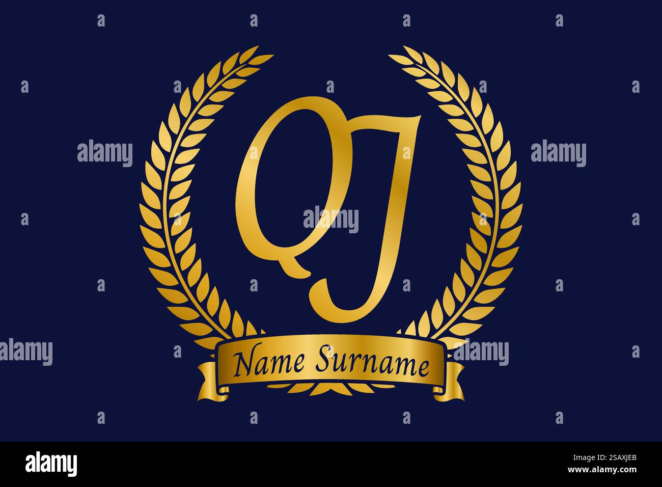 Initial letter Q and J, QJ monogram logo design with laurel wreath ...