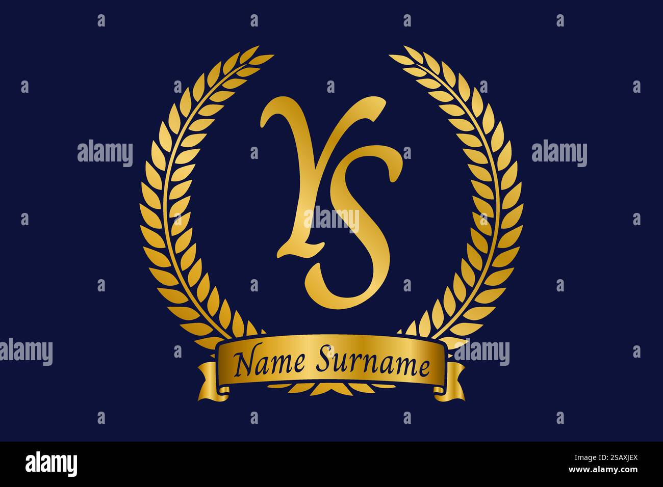 Initial letter Y and S, YS monogram logo design with laurel wreath. Luxury golden emblem with ...