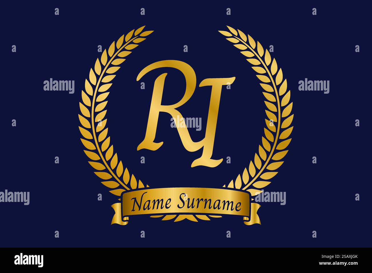 Initial letter R and I, RI monogram logo design with laurel wreath ...