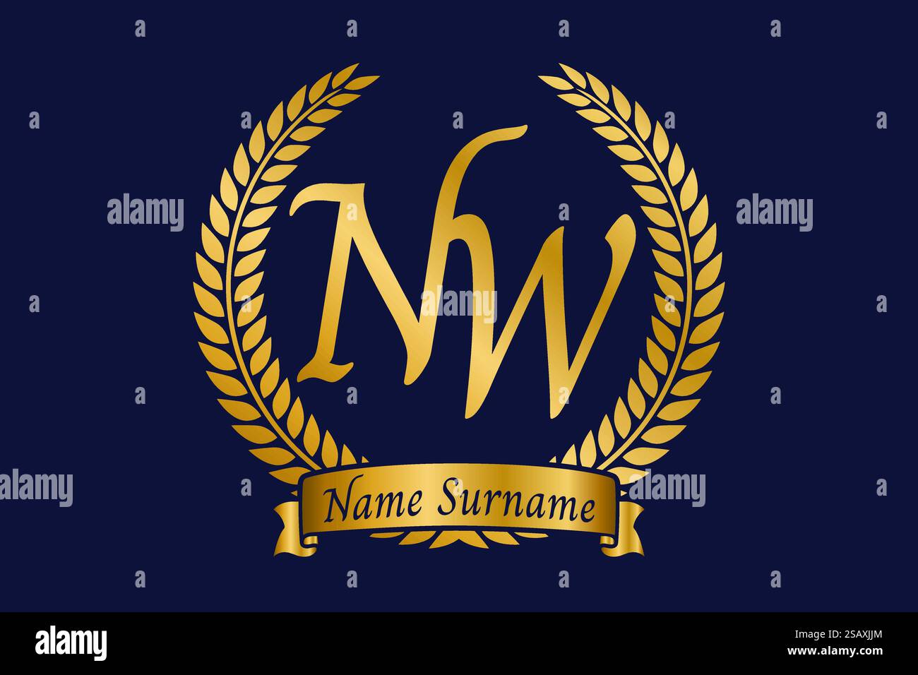 Initial letter N and W, NW monogram logo design with laurel wreath ... Initial letter N and W, NW monogram logo design with laurel wreath ...