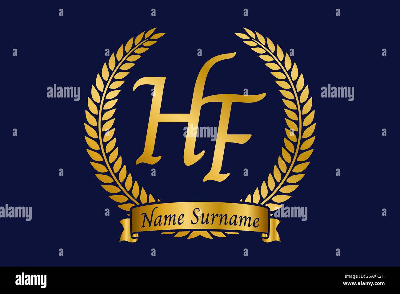 Initial letter H and F, HF monogram logo design with laurel wreath ...