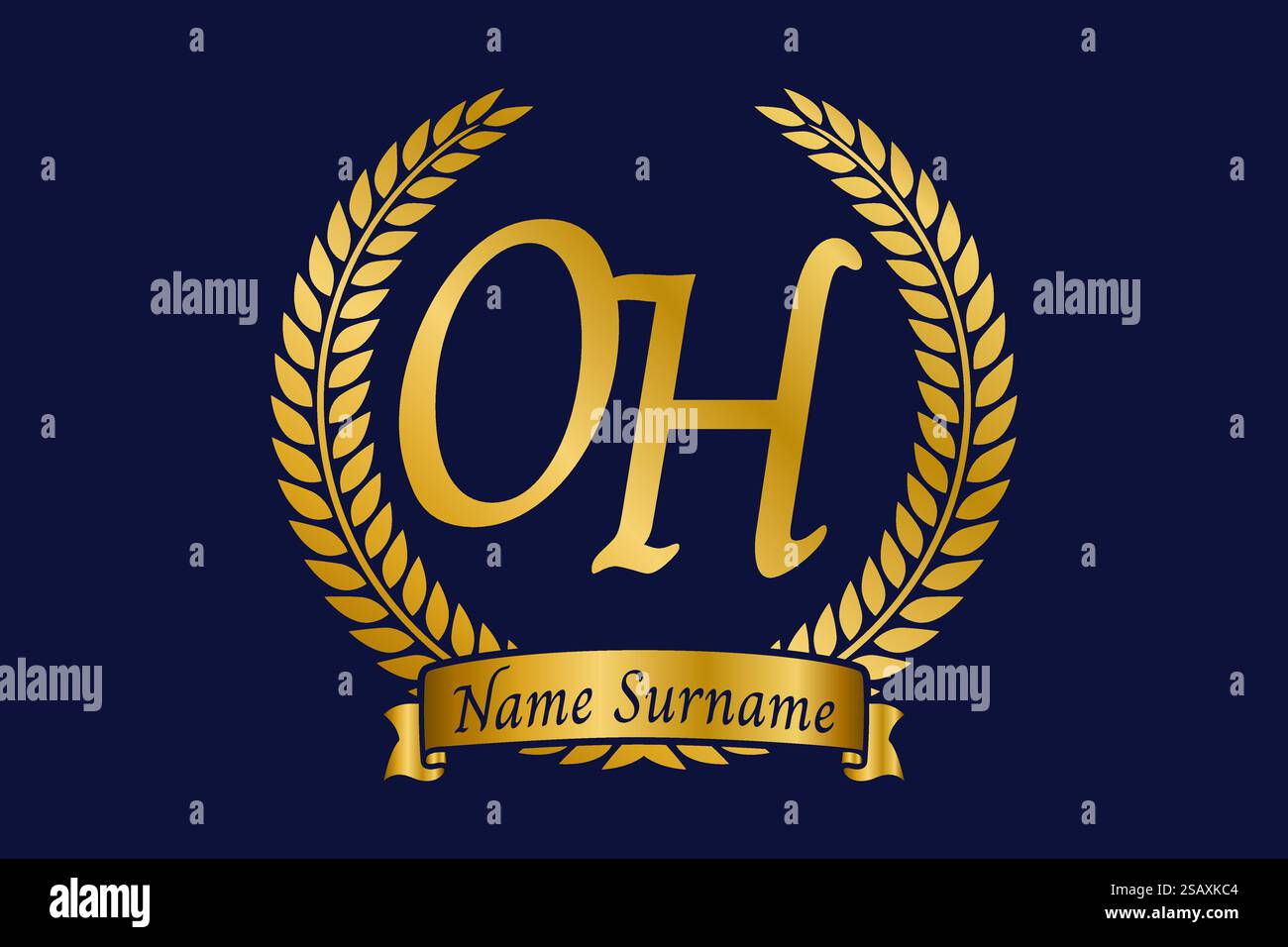 Initial letter O and H, OH monogram logo design with laurel wreath ...