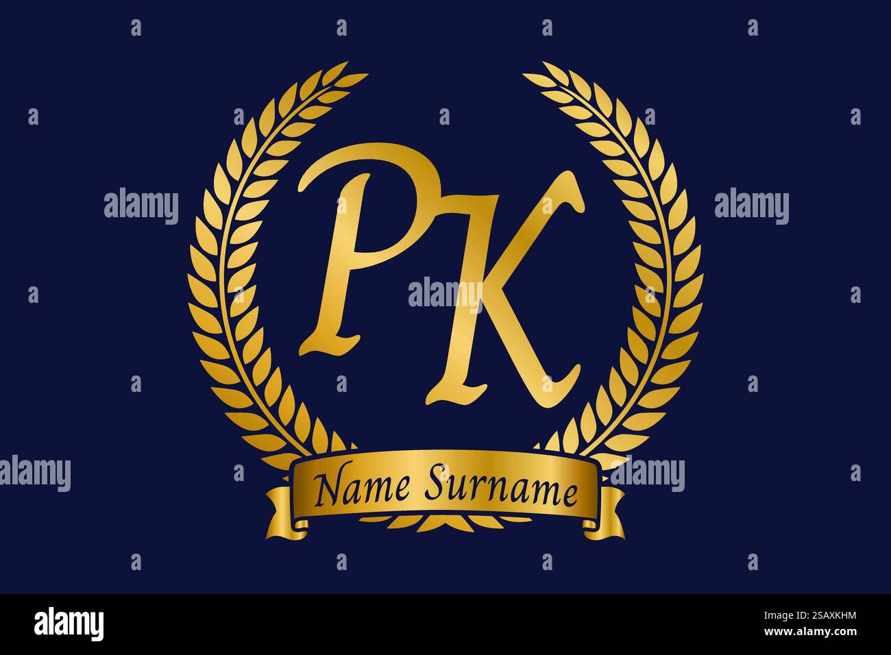 Initial letter P and K, PK monogram logo design with laurel wreath ...