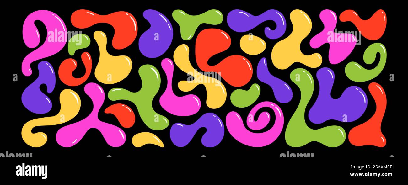 Set of colorful irregular blobs, random liquid organic drop shapes ...