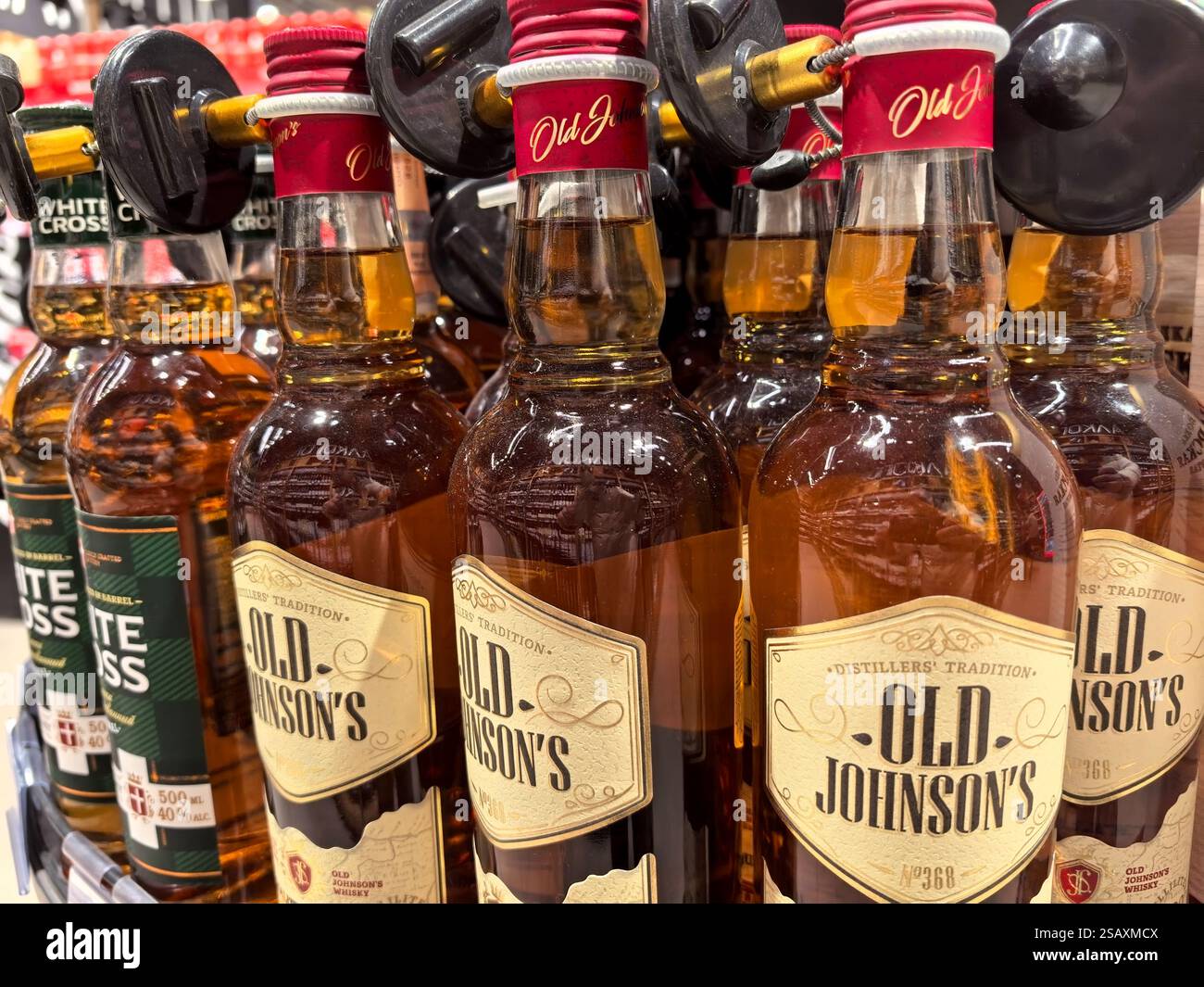 Bobruisk, Belarus - 26 January 2025: Shelves are lined with elegantly ...