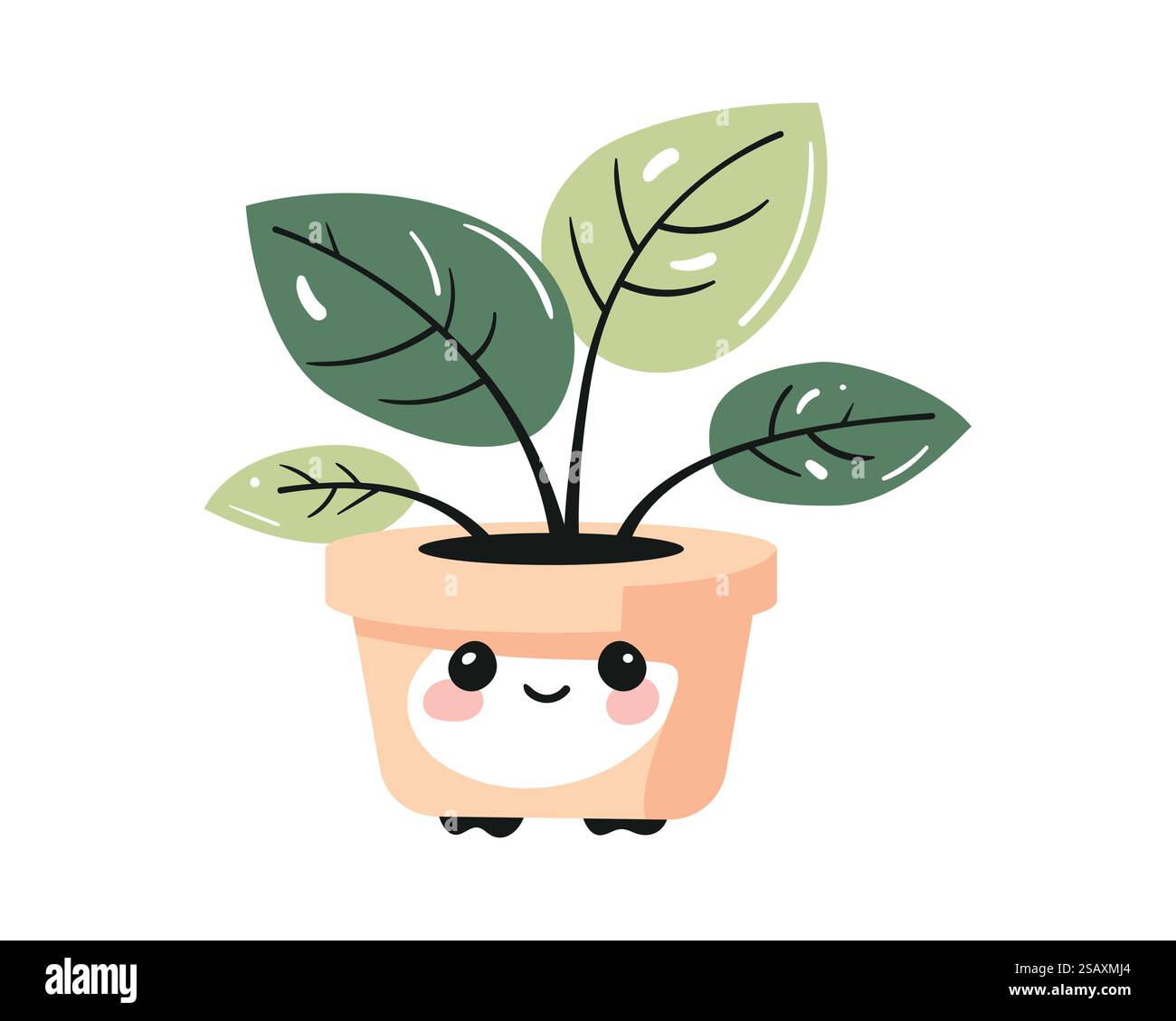 Cute lovely houseplant vector art. Kawaii faces on flower pot with ...