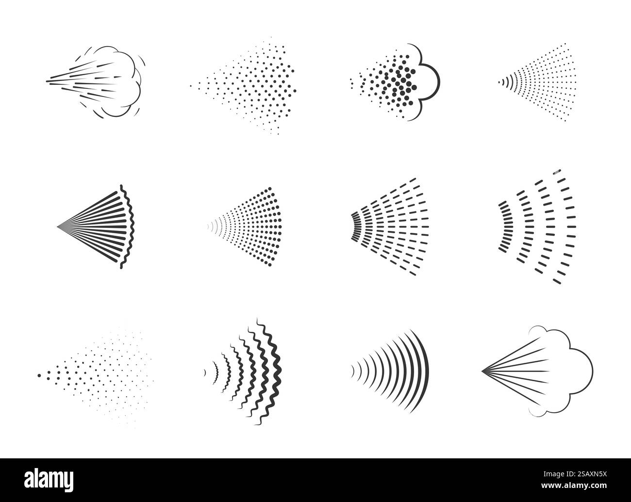 Spray icons set of aerosol or airbrush for water gas nozzle steam ...
